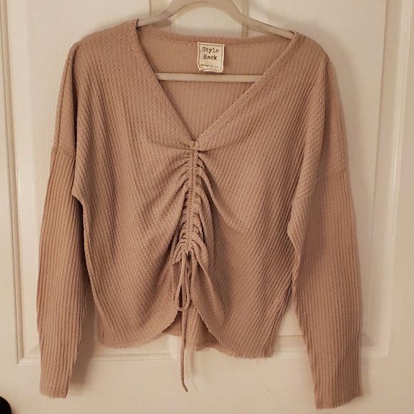 Style Rack | Tops | Cinched Drawstring Long Sleeve Waffle Knit Top Size ...